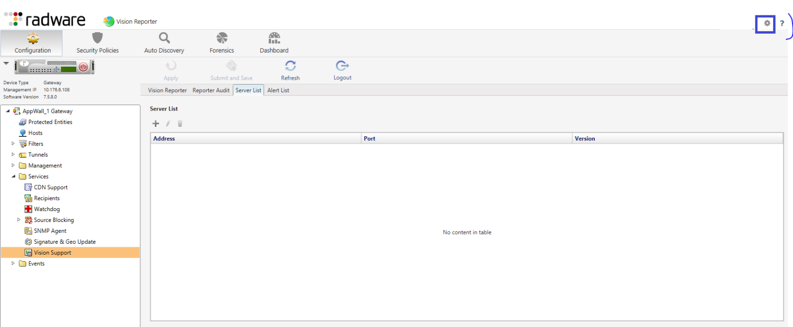 How to remove Vision server from AppWall server list