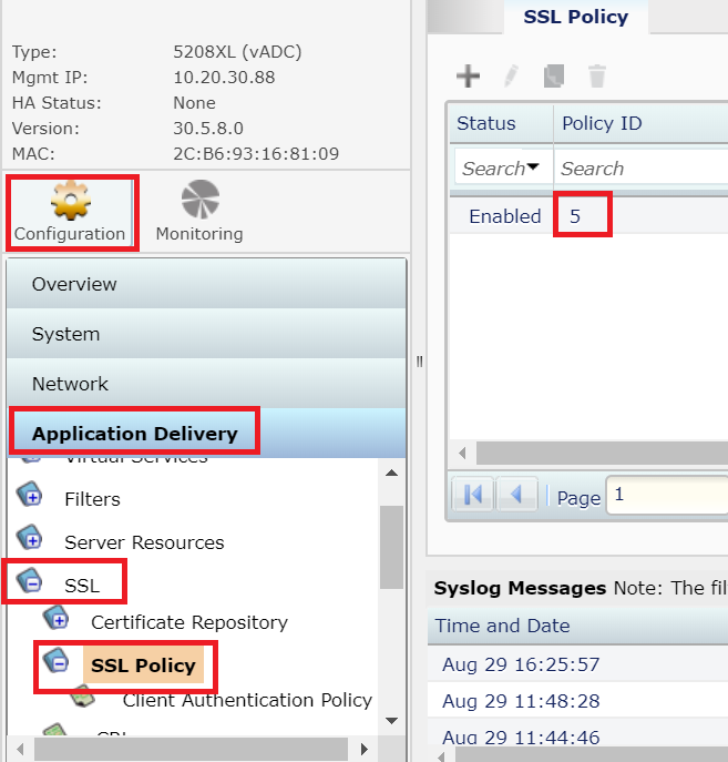 Alteon Selection of Supported SSL/TLS Protocol Version
