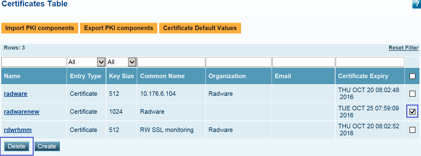 Unable to delete a certificate from LinkProof using Web Based Management