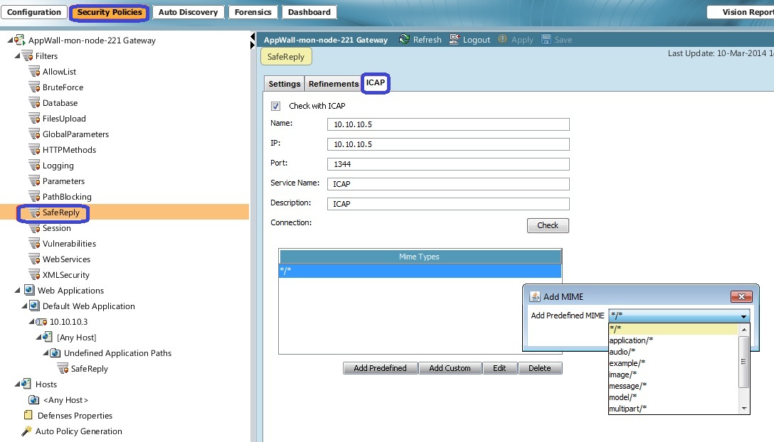 AppWall ICAP-based DLP inspection