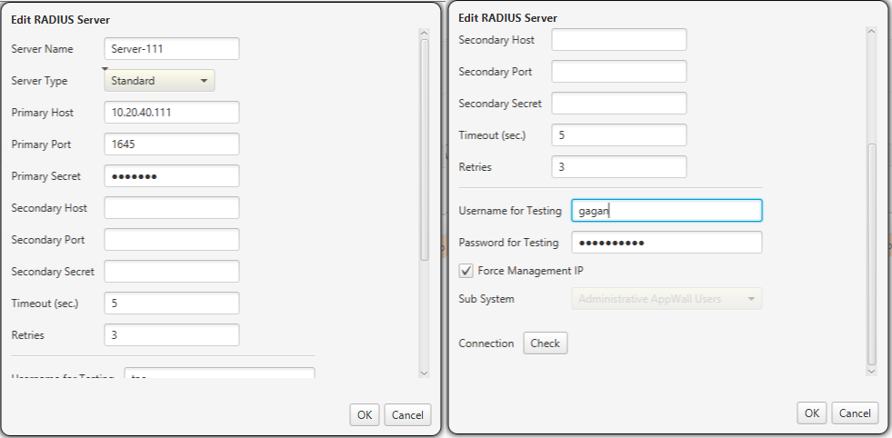 How to configure AppWall management with Radius authentication